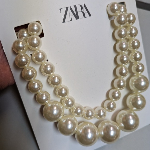 Zara | Jewelry | Zara Maxi Double Pearl Statement Necklace | Poshmark